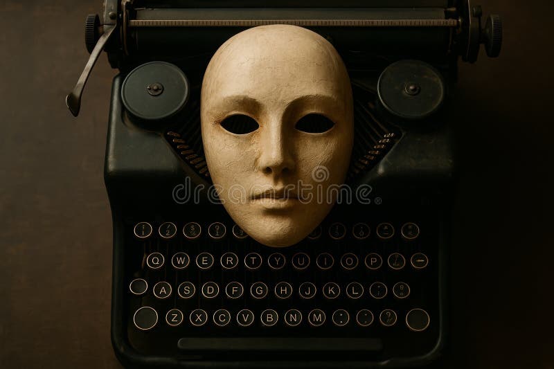 Empty-Eyed Mask Resting on Vintage Typewriter - Concept of Anonymous ...