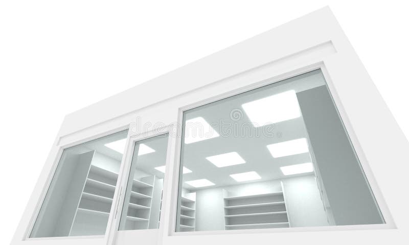 White Storefront Mock Up Design Interior, 3d Render Stock Illustration ...