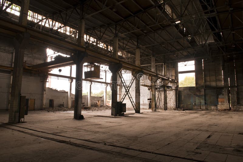 Large Empty Abandoned Warehouse Building or Factory Workshop, Abstract ...