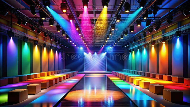 Empty Fashion Runway Stage with Vibrant Lighting a Modern Elegant ...
