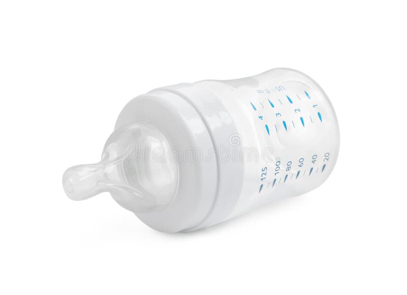 Two Empty Feeding Bottles for Baby Milk on White Background Stock Photo ...