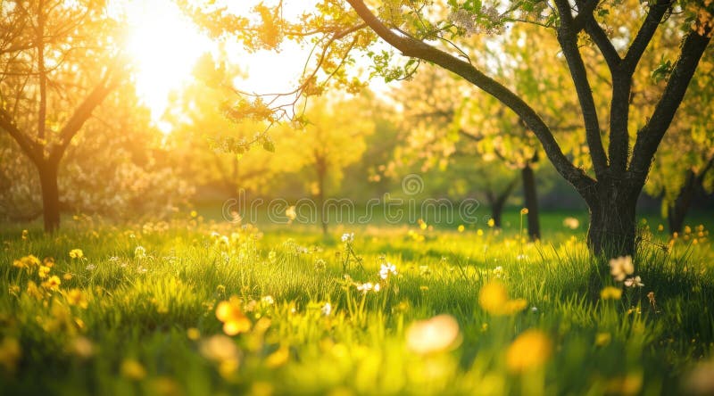 An Empty Field Full of Trees and Green Grass Stock Photo - Image of ...