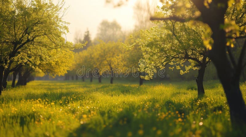 An Empty Field Full of Trees and Green Grass Stock Image - Image of ...