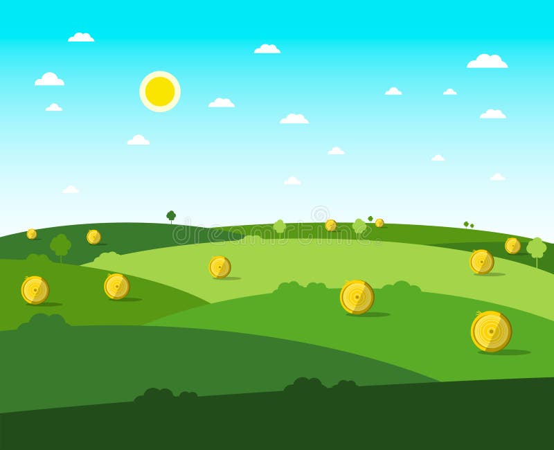 Empty Field. Vector Flat Design Meadow Stock Vector - Illustration of ...