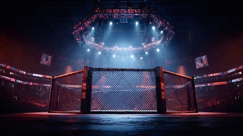 Empty Fighting Cage Inside a Crowded Arena Awaiting Fighters Stock ...