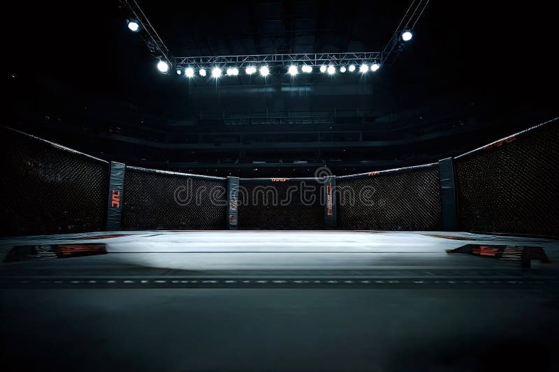 Empty Fighting Ring Awaiting Combatants Under Bright Lights Stock Photo ...