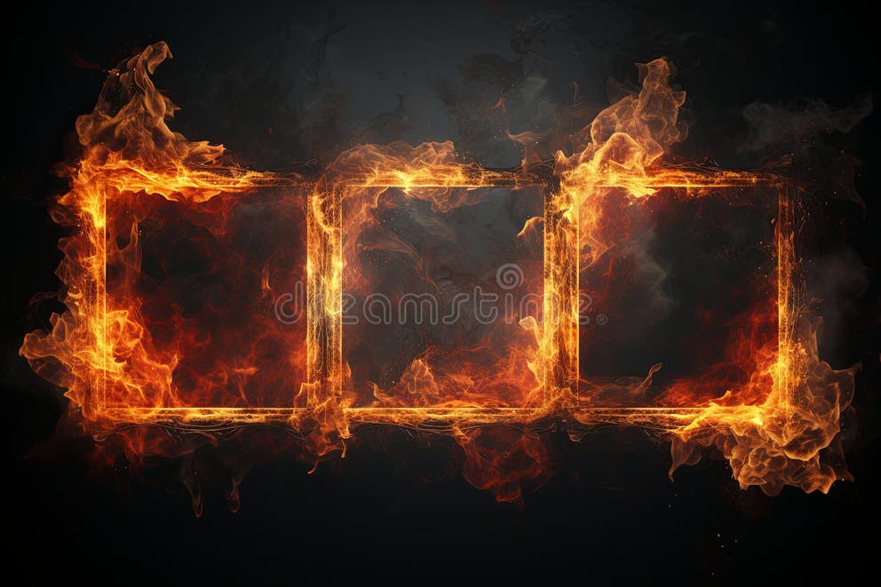 Empty Fire Flames Border Isolated on Black Background Stock Image ...