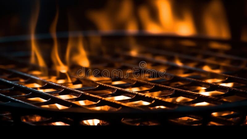 Empty of Fire Grid, Barbecue Grill with Fire Flames Stock Illustration ...