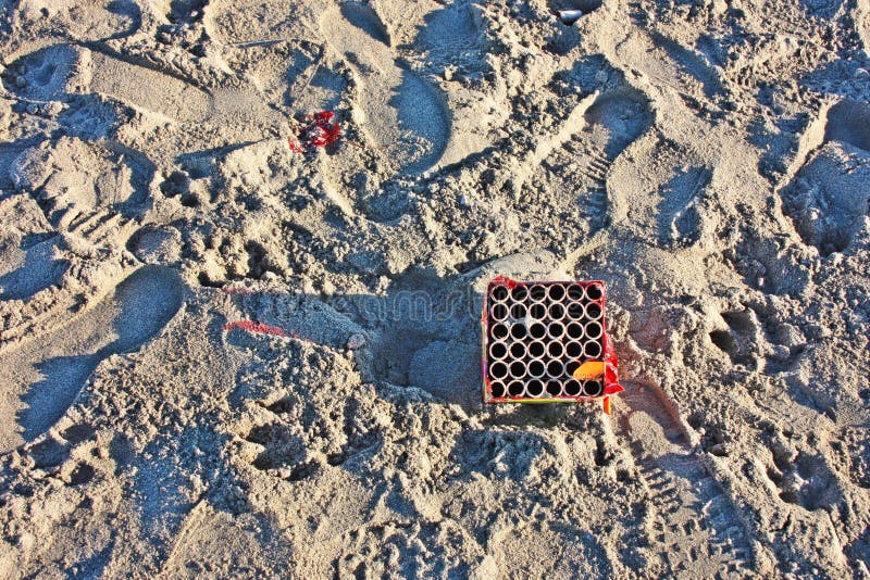 Empty Fireworks Box Abandoned on the Sand. Stock Photo - Image of earth ...