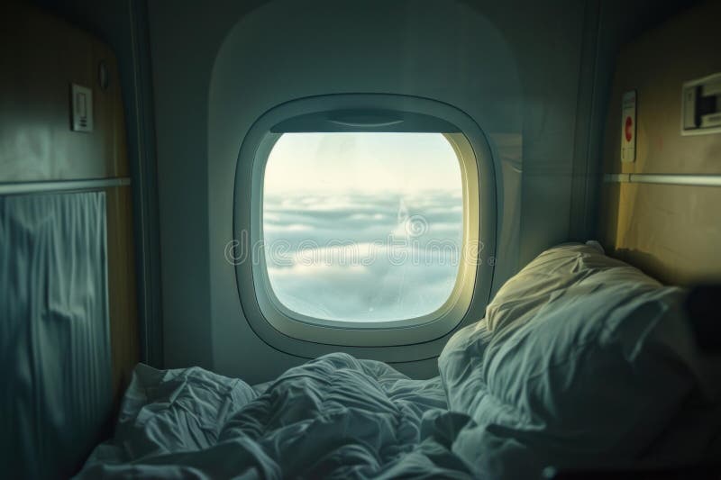 Empty First Class Airplane Bed is Showing a Cloudy Sky View Stock Photo - Image of airline ...