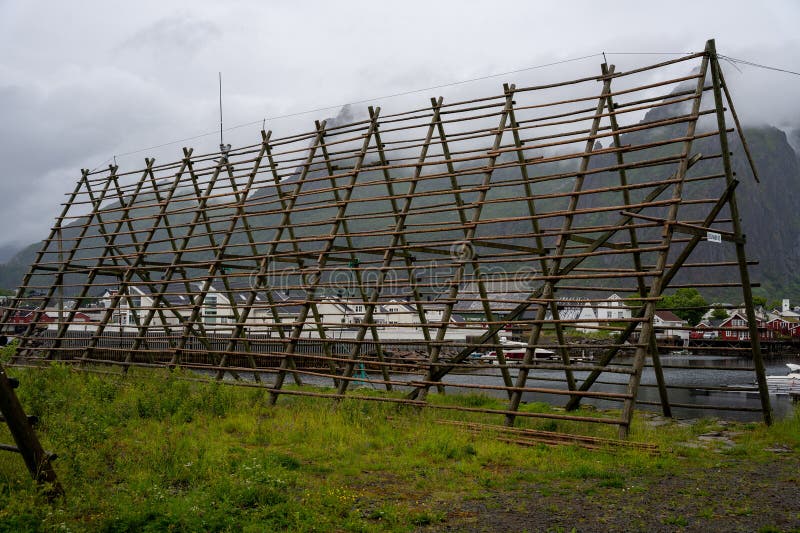 Empty Fish Drying Flake in Svolvaer, Norway Stock Photo - Image of hang ...