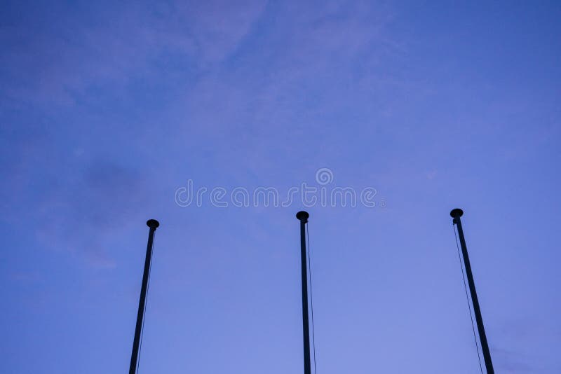 Empty Flag Post Low Angle View in Blue Hour Night Abstract Architecture ...