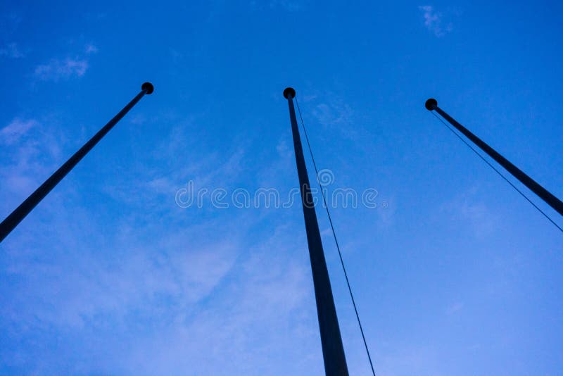 Empty Flag Post Low Angle View in Blue Hour Night Abstract Architecture ...