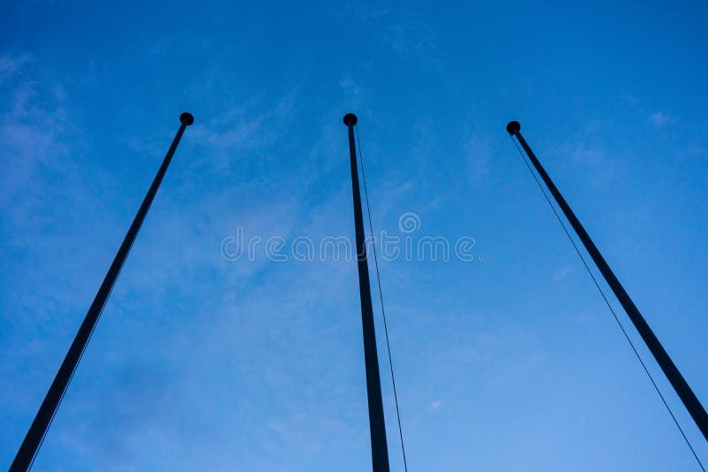 Empty Flag Post Low Angle View in Blue Hour Night Abstract Architecture ...