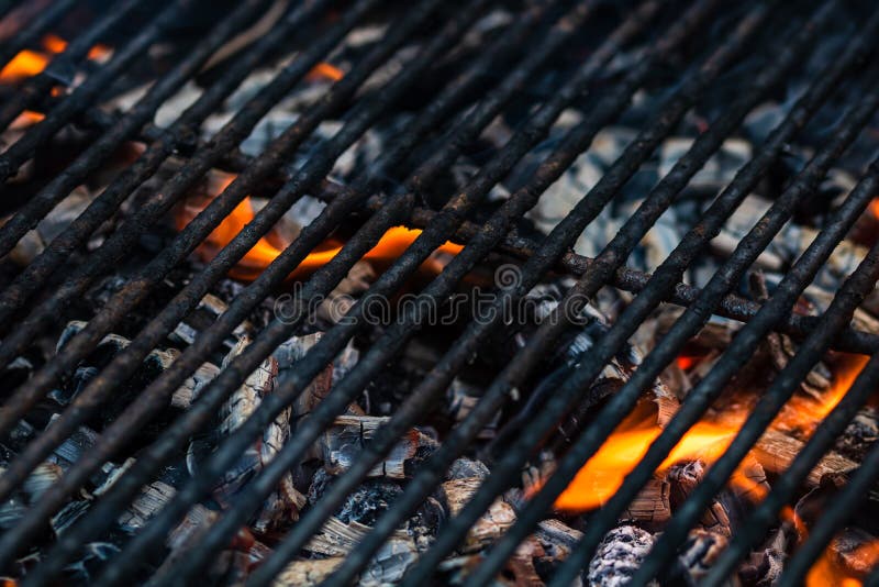 Empty Flaming Charcoal Grill with Open Fire, Ready for Steak ...
