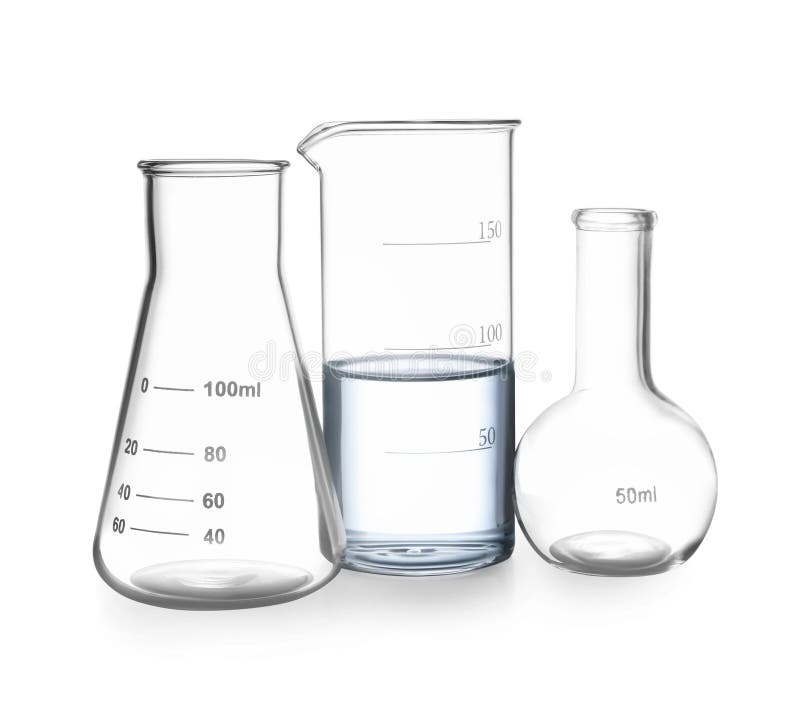 Empty Flasks and Beaker with Water Isolated on White Stock Image ...