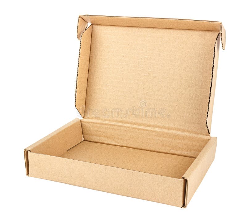 Empty Flat Brown Carton Box with Open Lid Isolated on White Background ...