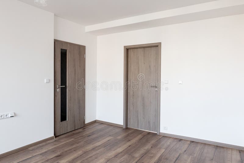 Empty Flat after Modern Reconstruction with White Walls and Dark Oak ...