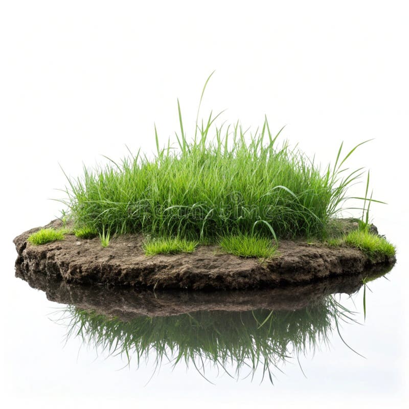 Empty Floating Island with Green Grass on White Background Stock ...