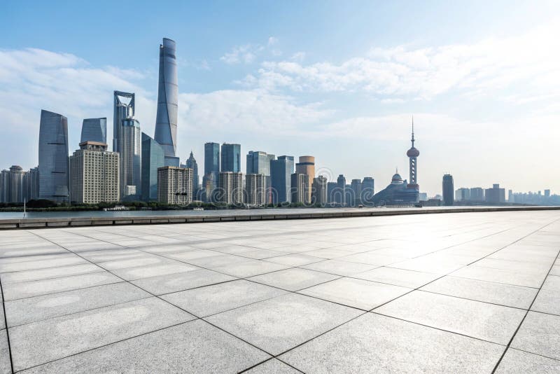 Empty Floor with City Skyline View Stock Illustration - Illustration of ...