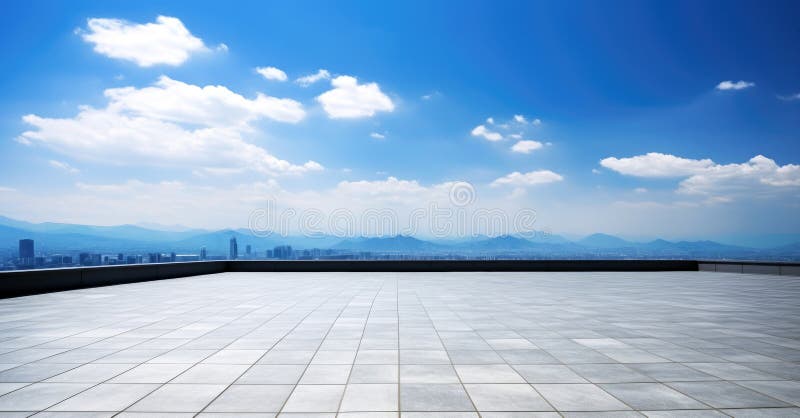 Empty Floor with Cityscape of View in Blue Cloud Sky at Rooftop. Stock ...