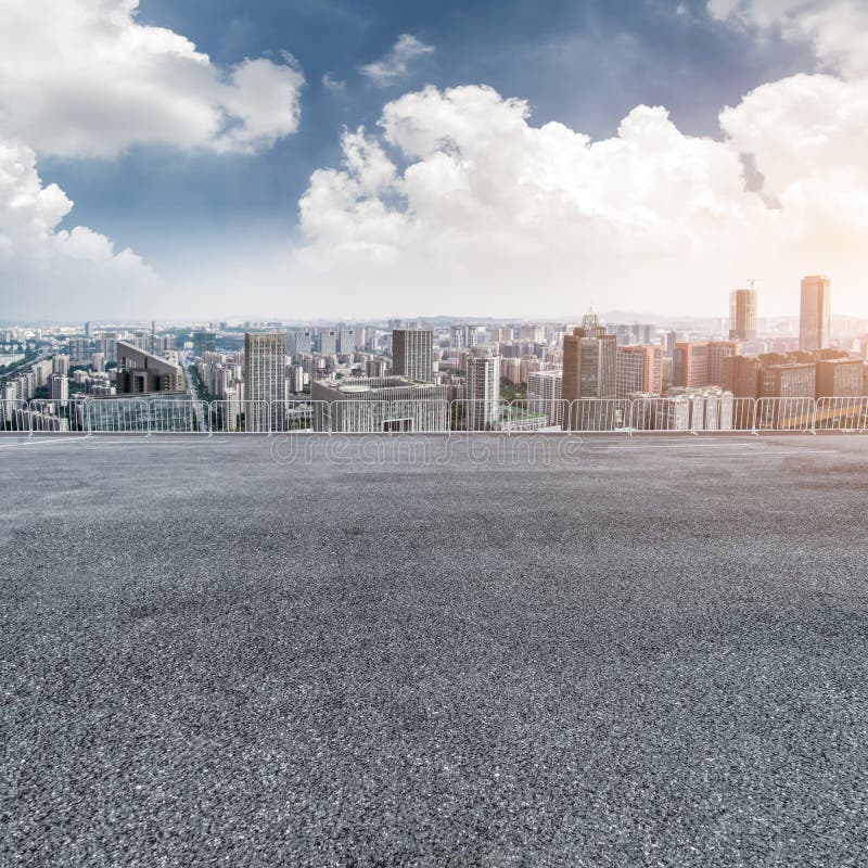Empty Floor with Modern City Skyline Editorial Stock Photo - Image of ...