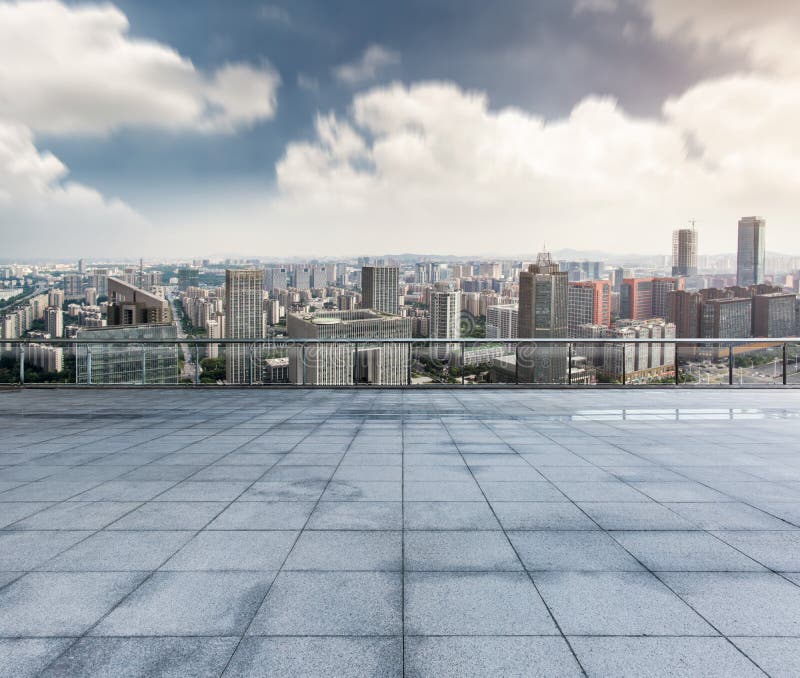 Empty Floor with Modern City Skyline Editorial Image - Image of city ...
