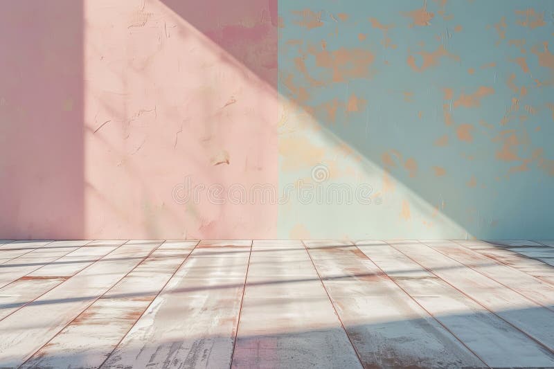 Empty Floor and Wall in Pastel Room with Sun Shadow from Window Stock ...