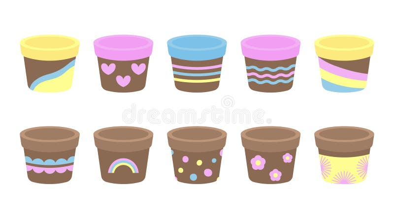Empty Flower Pots Set Vector Design Illustration Isolated on White ... Empty Flower Pots Set Vector Design Illustration Isolated on White ...