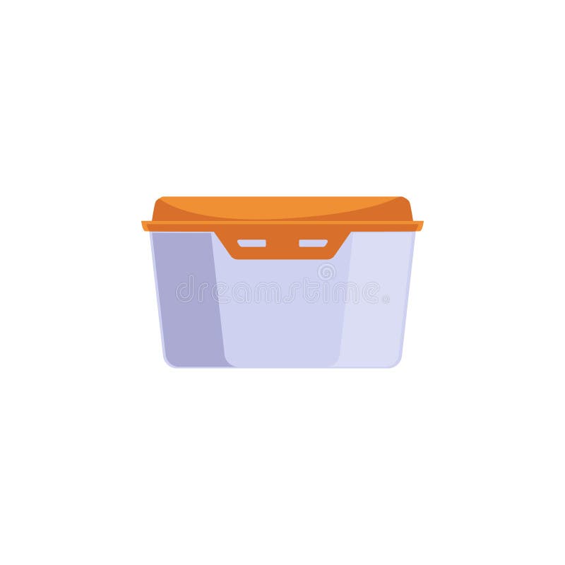 Empty Food Container with Orange Lid, Flat Vector Illustration Isolated ...
