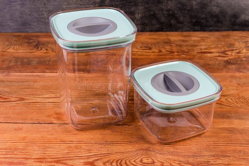 Glass Food Storage Container with Closed Light Blue Plastic Lid Stock ...