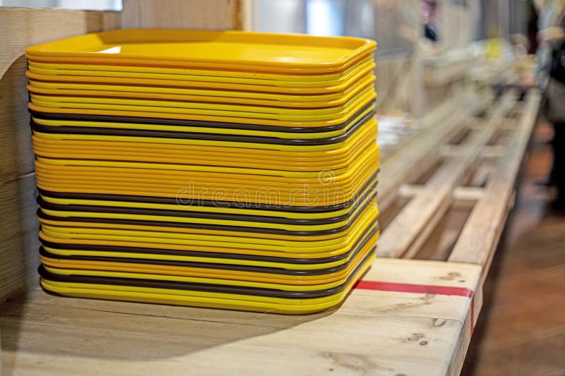 Food Trays Stacked in a Pile in a Catering Establishment Stock Image ...