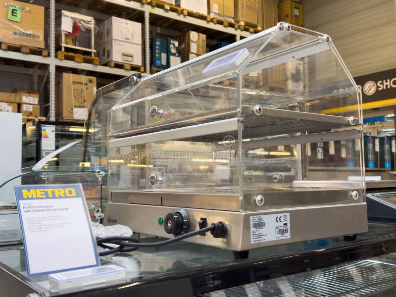 Empty Food Warmer Display in Store Setting with Shelves and Temperature ...