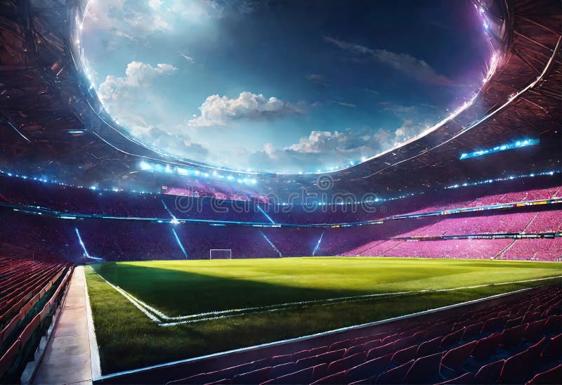 Empty Footbal Green Field in Large Open Air Stadium Stock Illustration ...