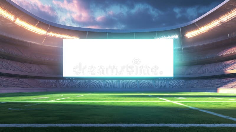 Empty Football Stadium at Night with Blank Jumbotron Stock Illustration ...