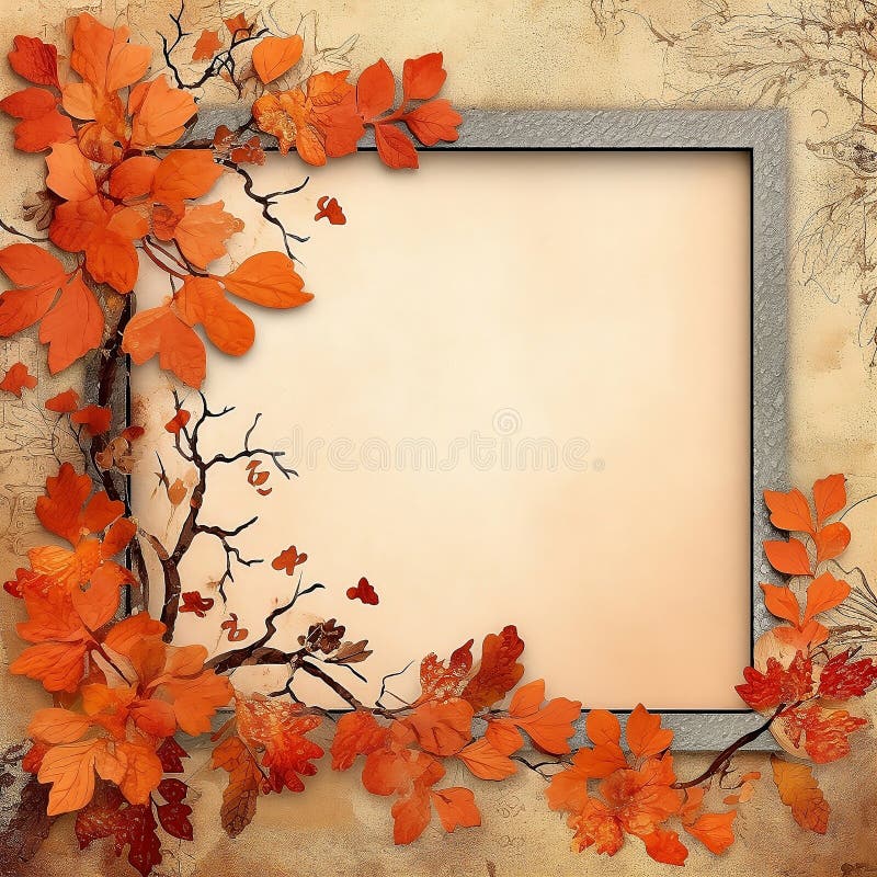 Empty Frame with Autumn Leaves on Branches. Generative AI Stock ...