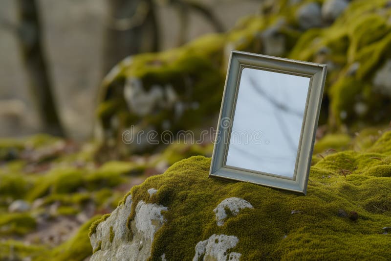 Empty Frame Balanced on a Mosscovered Rock Stock Photo - Image of ...