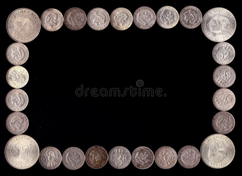 Empty Frame of Dutch Guilders and 10 Guilder Coins with Black ...