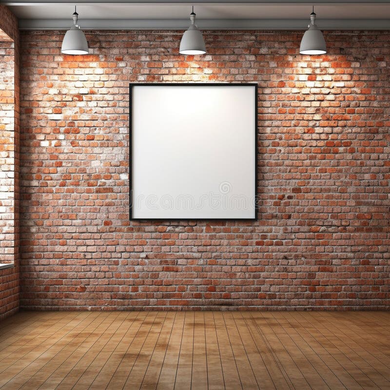 Empty Frame in Gallery Room with Brick Wall, Created with Generative AI ...