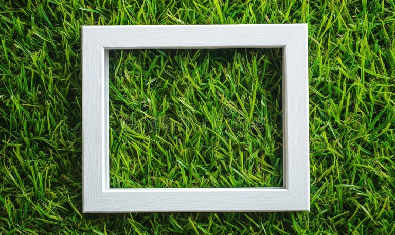 Empty Frame on Grass, White Square Frame Placed on Vibrant Green Grass ...