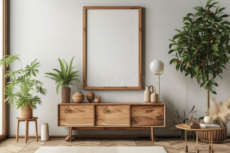 An Empty Frame Hanging on a Wooden Top Desk Stock Image - Image of ...