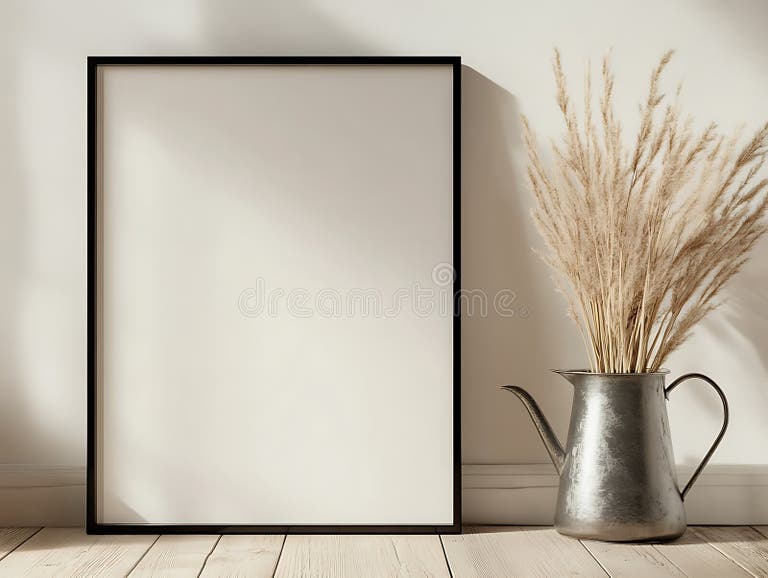 Empty Frame with Metal Pitcher of Pampas Grass Stock Illustration ...