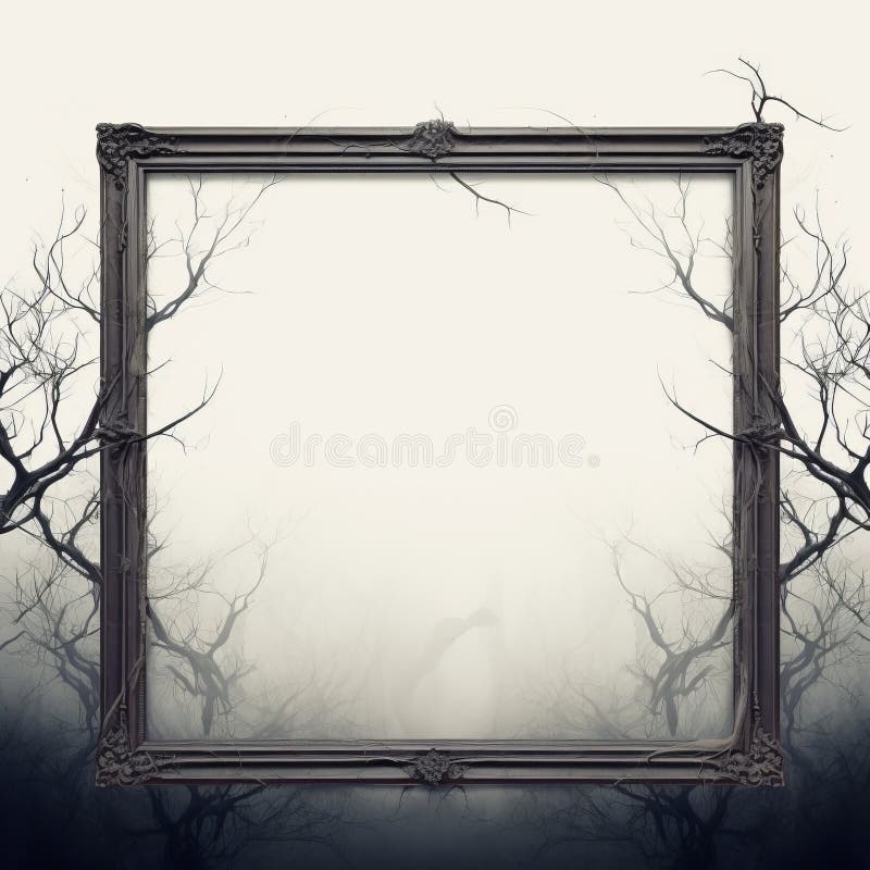 An Empty Frame in the Middle of a Foggy Forest Stock Illustration ...