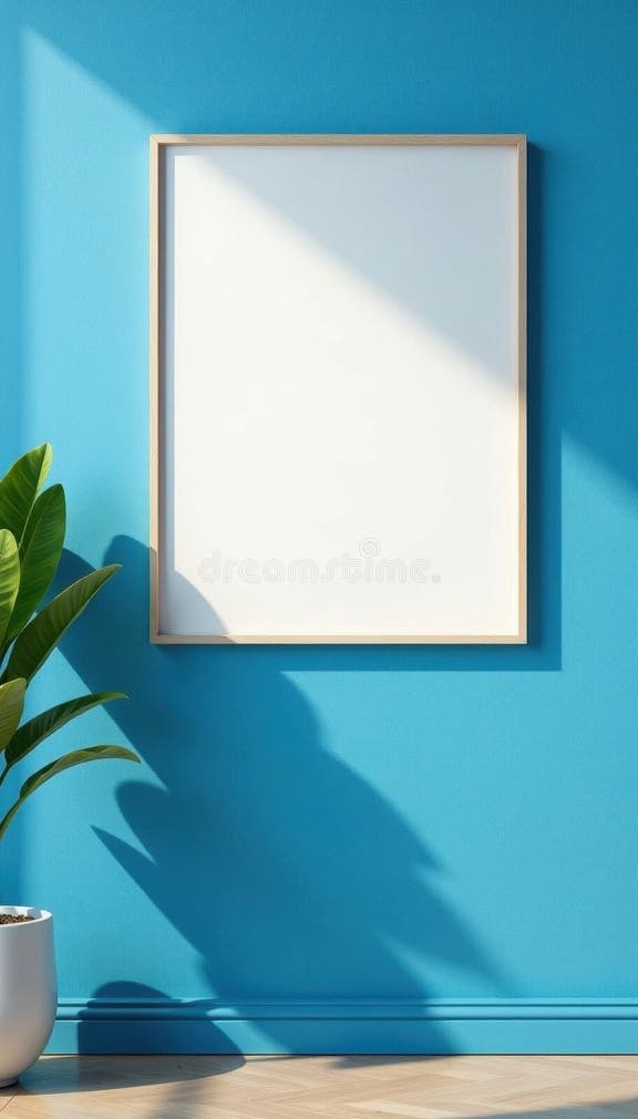 Empty Frame Mockup, Blue Wall, Minimalist Decor, Blue Wall, Empty Frame ...