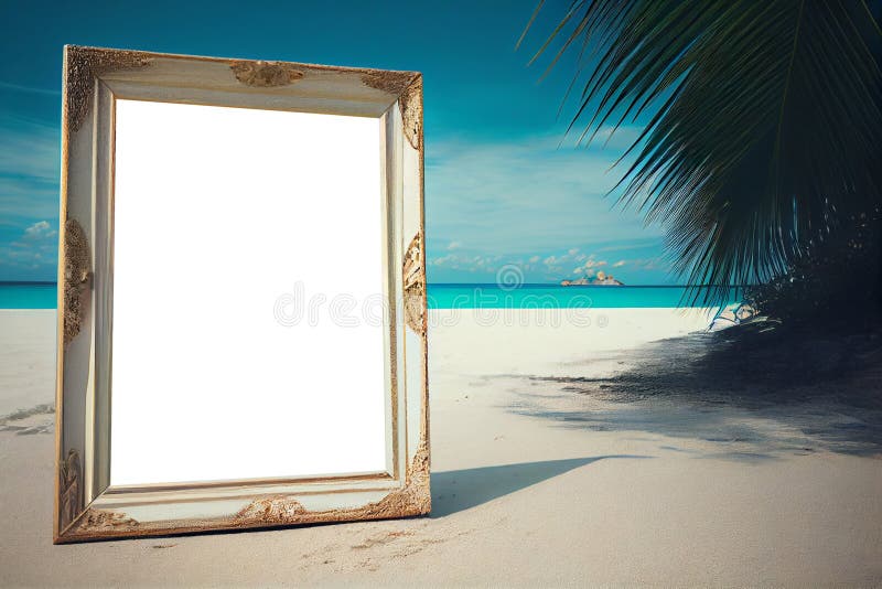 Empty Frame Mockup Standing on a Tropical Beach for Advertising ...