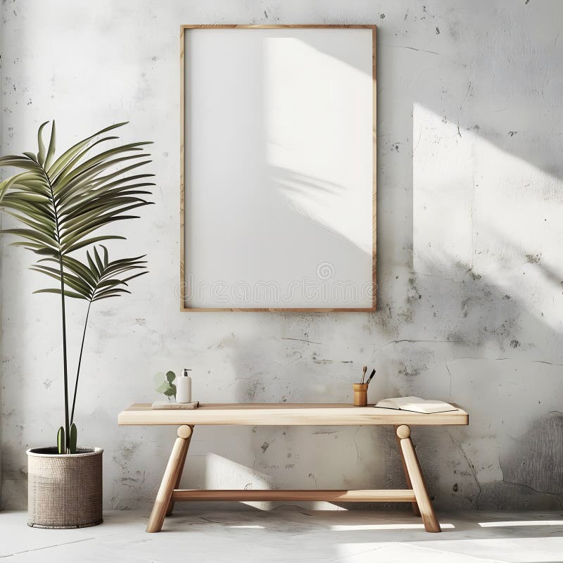 An Empty Frame Mockup on a White Wall. Stock Illustration ...