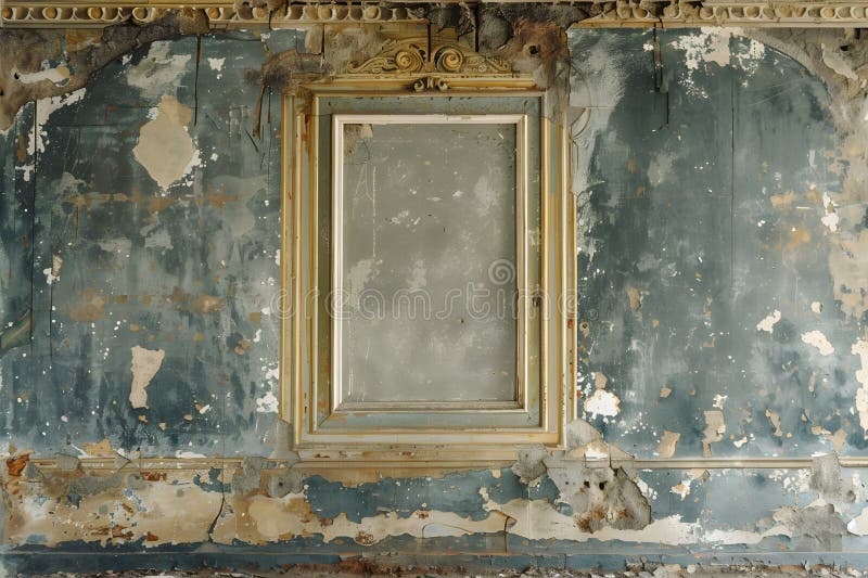 Empty Frame on Old Antique Wall Ruined Stock Image - Image of style ...