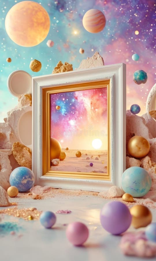 Empty Frame with Picture Planets and Stars in the Sky Stock ...