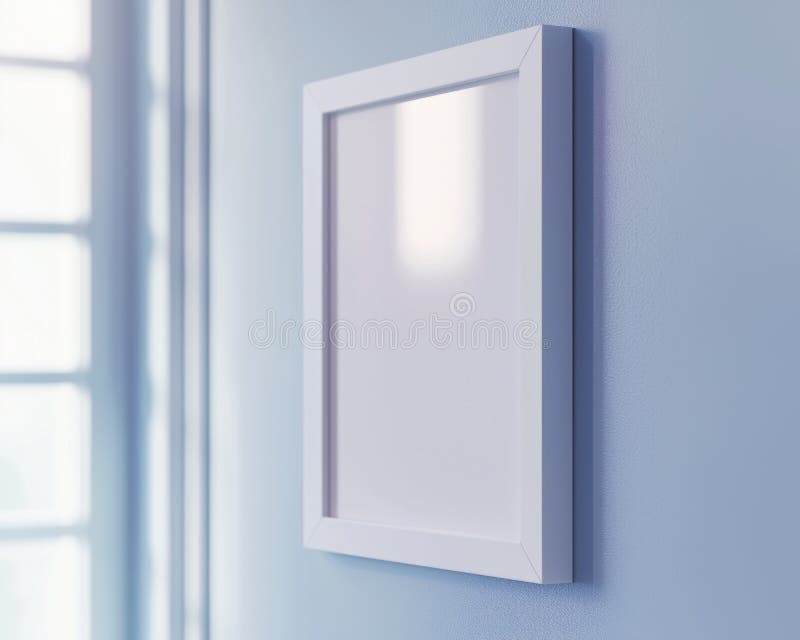 Empty Frame with Reflection on Light Blue Wall in Soft Daylight Stock ...