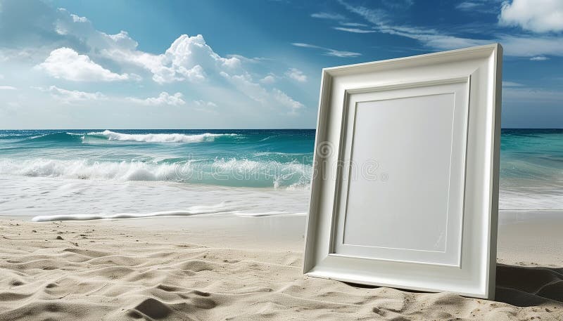 A Blank Canvas Standing on a Tranquil Beach Under a Bright Blue Sky at ...